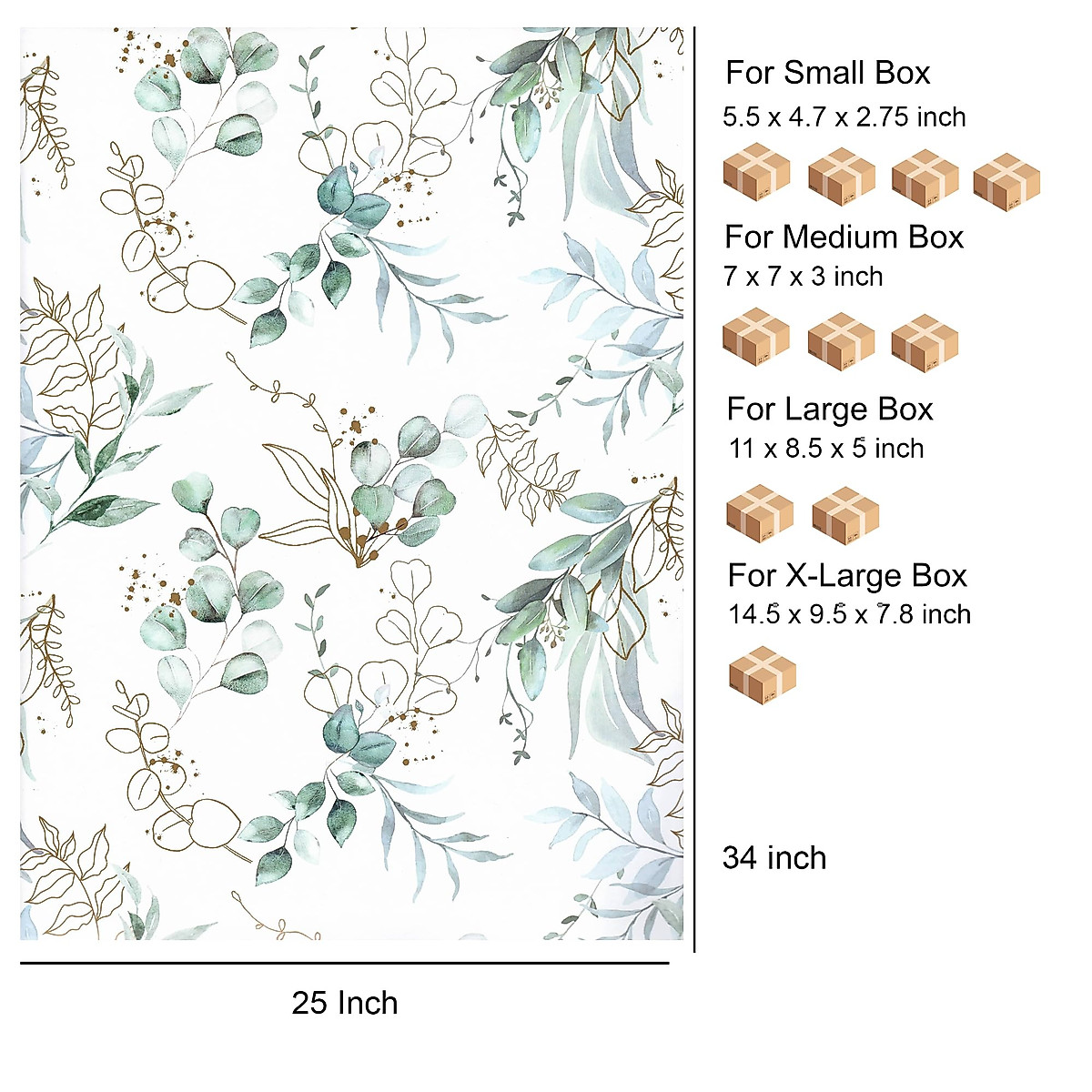 arkamii Premium Wrapping Paper Set of 4 Sheets Size 34 x 25 inch for wedding Communion eucalyptus Mother's Day (18-9253)