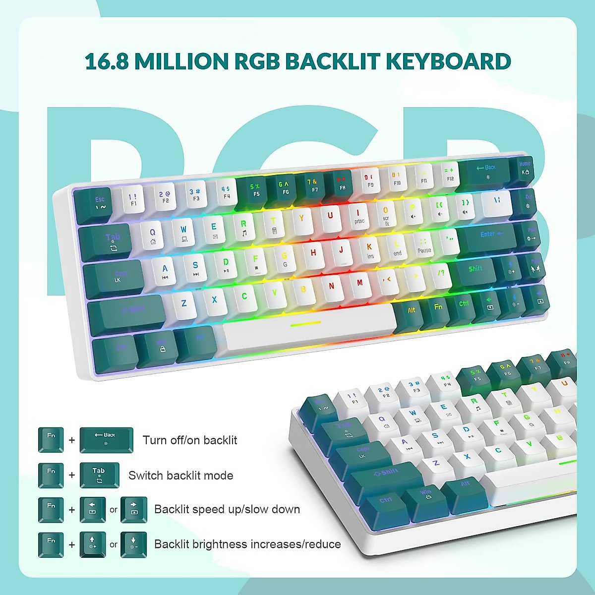 ZIYOU LANG RK-T8PR0 Wired 65% Mechanical Gaming Keyboard and Mouse Combo with RGB LED Backlit Anti-ghosting TKL Mini 68 Key Coiled C to A Cable Tactile Blue Switch for PS4 PS5 Xbox PC Mac Gamer(Green)