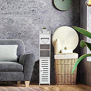 TUOXINEM Small Bathroom Storage Cabinet with One Rod for Small Spaces,Over The Toilet Storage Cabinet for Bathroom Storage,Slim Toilet Paper Storage Cabinet with 4 Tier Design,Fit Mega Roll (White)