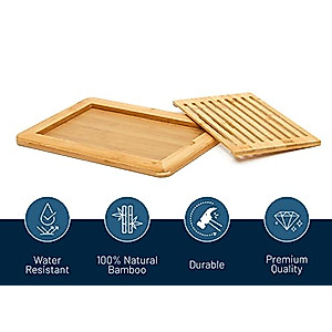 RoyalHouse Large Premium Natural Bamboo Bread Cutting Board with Crumb Tray, Bread Serving Tray for Kitchen