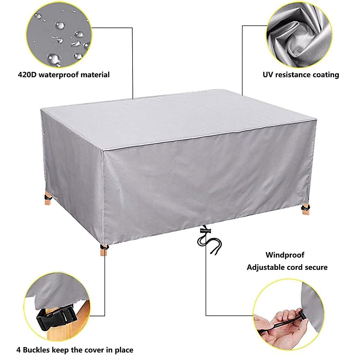 Patio Furniture Set Cover,(48" L x 36" W x 40" H) Rectangular Outdoor Table and Chairs Cover,420D Oxford Tear-Resistant Waterproof UV Resistant Wind Dust Proof Furniture Set Covers,Silver