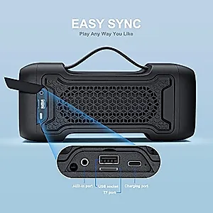 Oraolo Bluetooth Speaker with Deep Bass Basser Portable Speakers Wireless Stereo Sound, IPX6 Waterproof, TF/SD Card, AUX-in, USB Input, Built-in Mic, 24H Playtime for Home Party Outdoor Beach Pool