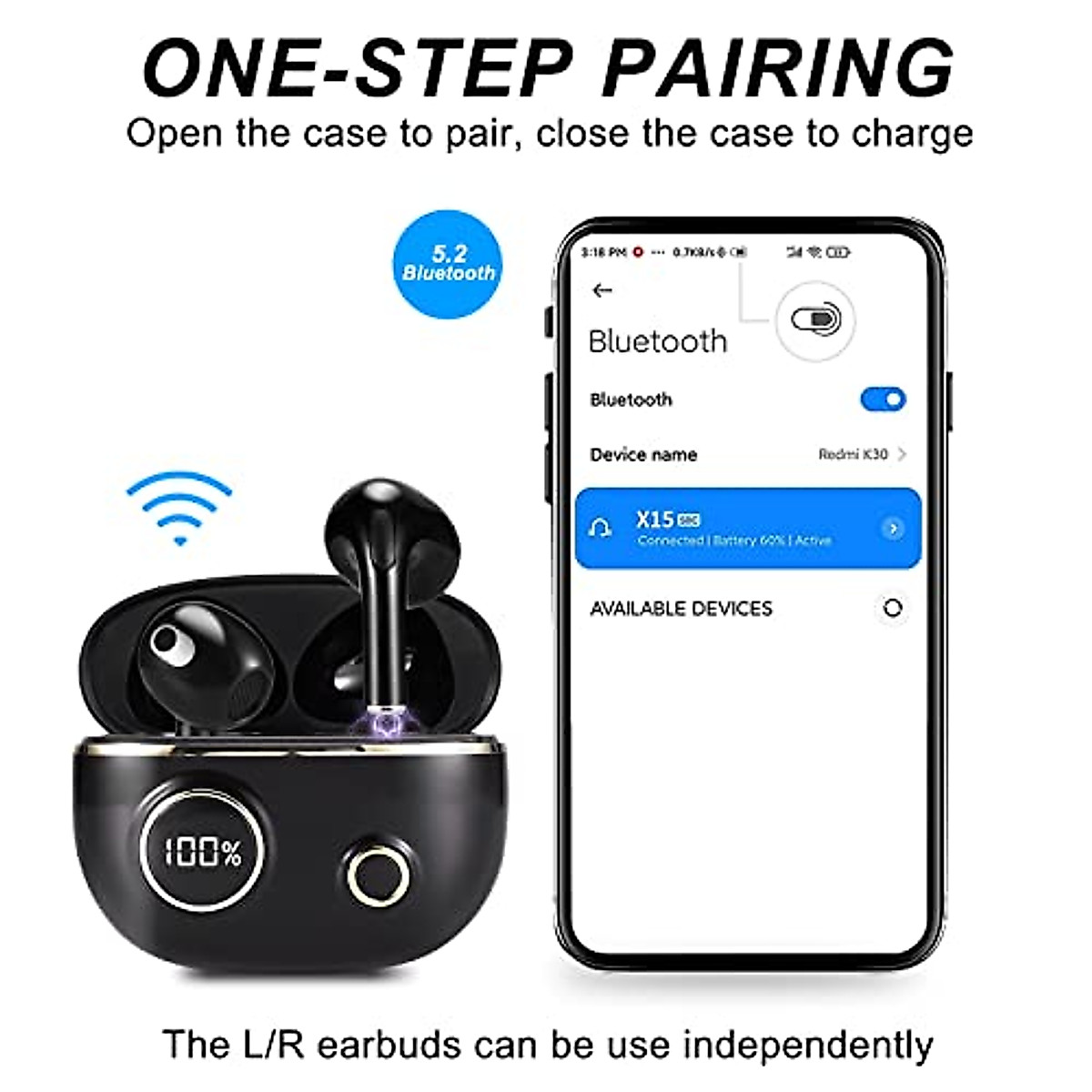 LHBHT Bluetooth Wireless Earbuds,Noise Cancelling True Wireless Earbuds,Touch Control Earbud & in-Ear Earbuds,Earbuds Includes Compact Type C Charging Case Fast Charging,Perfect for Work Travel Sport