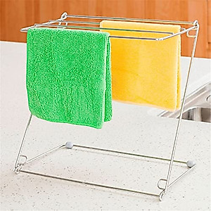 SLSFJLKJ Desktop Stainless Steel Folding Towel Drying Rack Bathroom Kitchen Organizer Stand Laundry Shelf Drain Holder