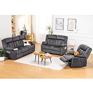 COMHOMA Manual Recliner Chair Set，Fabric Reclining Sofa Chair with Cup Holders, Upholstered Recliner with Side Pockets Suitable for Living Room Furniture (3+2+1)