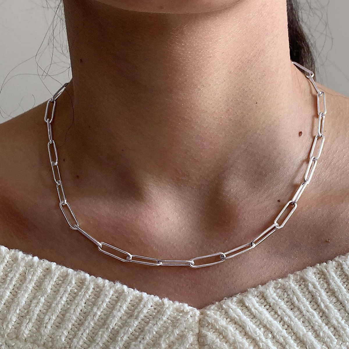 Paperclip Chain Necklace for Women 20 Inch Sterling Silver Necklace for Women 5mm Silver Paperclip Necklace Sterling Silver Chain Silver Chain Necklace for Women Sterling Silver Paperclip Necklace