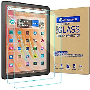 ArmorSuit 2 Pack Tempered Glass Screen Protector for Fire HD 10 / Fire HD 10 Plus / 10 Kids/Kids Pro Tablet 10.1 Inch (11th/13th Generation, 2021/2023 Release) Anti Bubble HD Clear 9H+ Glass
