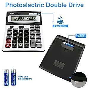 Desk Calculator 12 Digit Extra Large LCD Display, Touch Comfortable with Big Buttons, PXY Two Way Power Battery and Solar Standard Function Office Calculators