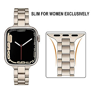 TRUMiRR Band for Apple Watch Series 8 7 41mm Starlight Women, Slim Stainless Steel Watchband Feminine Strap Replacement for iWatch SE Series 8 7 6 5 4 3 2 1 41mm 40mm 38mm