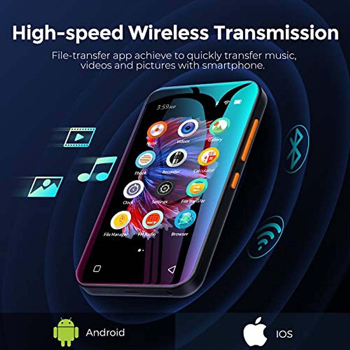 WiFi Mp3 Player with Bluetooth, TIMMKOO 4.0" Full Touch Screen Mp3 Mp4 Player with Speaker, Portable HiFi Sound Walkman Digital Music Player with FM Radio,Recorder, Ebook,Clock, Browser (Black)