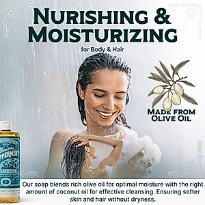 Carolina Castile Soap Peppermint Scent – Certified Organic Base, High Olive Oil Content, Non-Drying, Made with Organic Oils, Concentrated Natural Body Wash for Men and Women