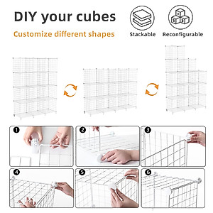 AWTATOS Wire Cube Storage Organizer, Closet Organizers and Storage, Metal 12 Cube Storage Shelves Bookshelf, Portable Closet Clothes Organizer for Bedroom, Home, Office, White