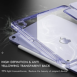 INFILAND Compatible with iPad Air 5th Generation Case 2022, iPad Air 4th Generation Case 2020 10.9 inch with Crystal Clear Back & Pencil Holder [Support Pencil Wireless Charging] English Lavender