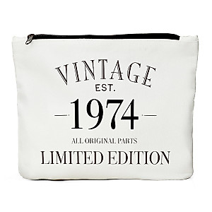 50th Birthday Gifts for Women, 50th Birthday Decorations Present - 50 Year Old Birthday Gift Ideas for Wife, Sister, Friends, Coworker, Aunt 1974 All Original Parts Limited Edition Makeup Bag