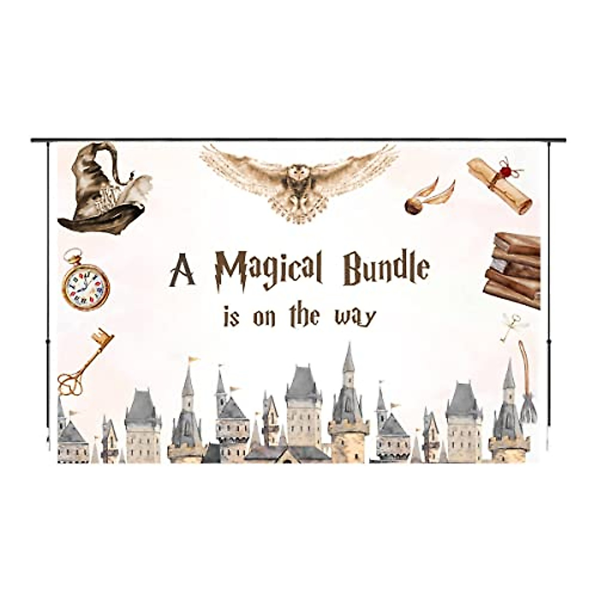 Magical Wizard Backdrop for Boys Girls A Magical Bundle is On The Way Happy Birthday Baby Shower Party Photography Background Kids Wizard Cake Table Banner Decorations 7x5ft