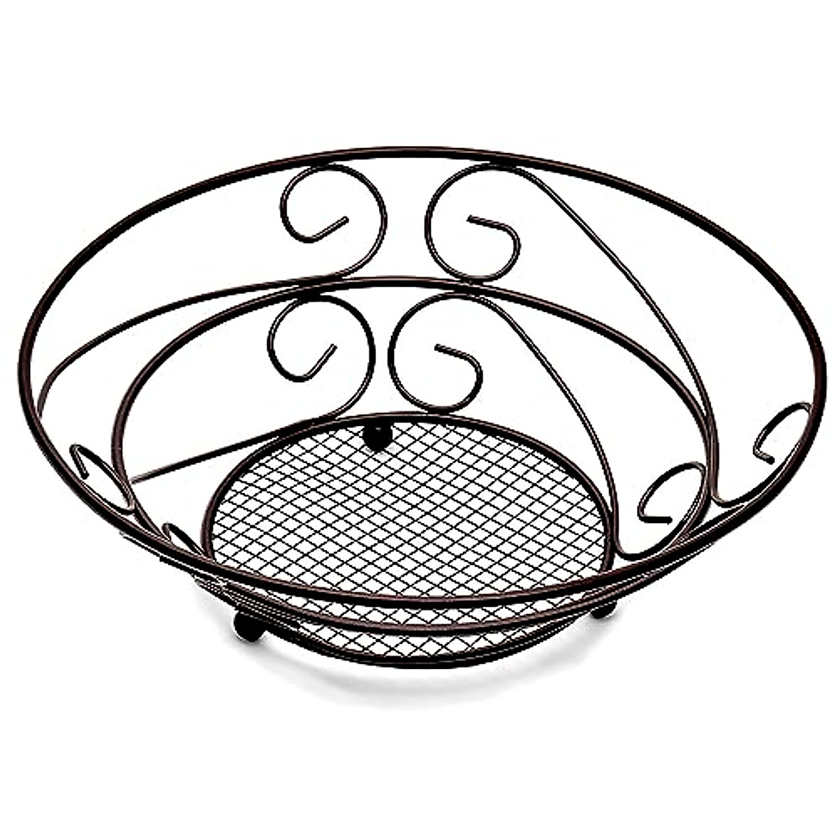 Home Basics Scroll Collection Bronze Coated Steel Fruit Basket, Storage for Fruits and Vegetables, Kitchen Table, Countertop, Bronze
