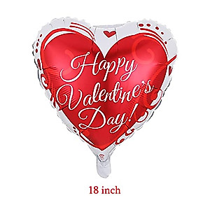 9Pcs Valentine's Day Balloons Decorations White Red Heart Shape Happy Valentine's Day Foil Mylar Balloons for Valentine's Day Wedding Party Decorations Supplies