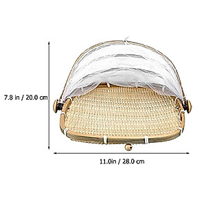 generic Bamboo Food Serving Tent Basket Rattan Woven Mesh Food Storage Basket Food Dome Lids for Picnic Party Bread Fruit Dessert Indoor Outdoor