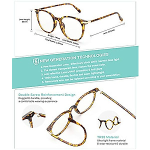 Gaoye Blue Light Blocking Glasses, Retro Round Eyewear Frame Anti Eyestrain Computer Glasses for Women Men - GY1688 (Tea Leopard/Transparent Lens)