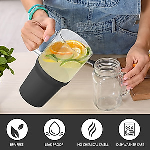 Sursip 32 oz Glass Tumbler with Handle, Glass Water Bottles with Lid and Straw, Reusable Iced Coffee Cup with Silicone Sleeve - Fit in Car Holder, BPA Free, Leak Proof, Dishwasher Safe (Fresh Blue)