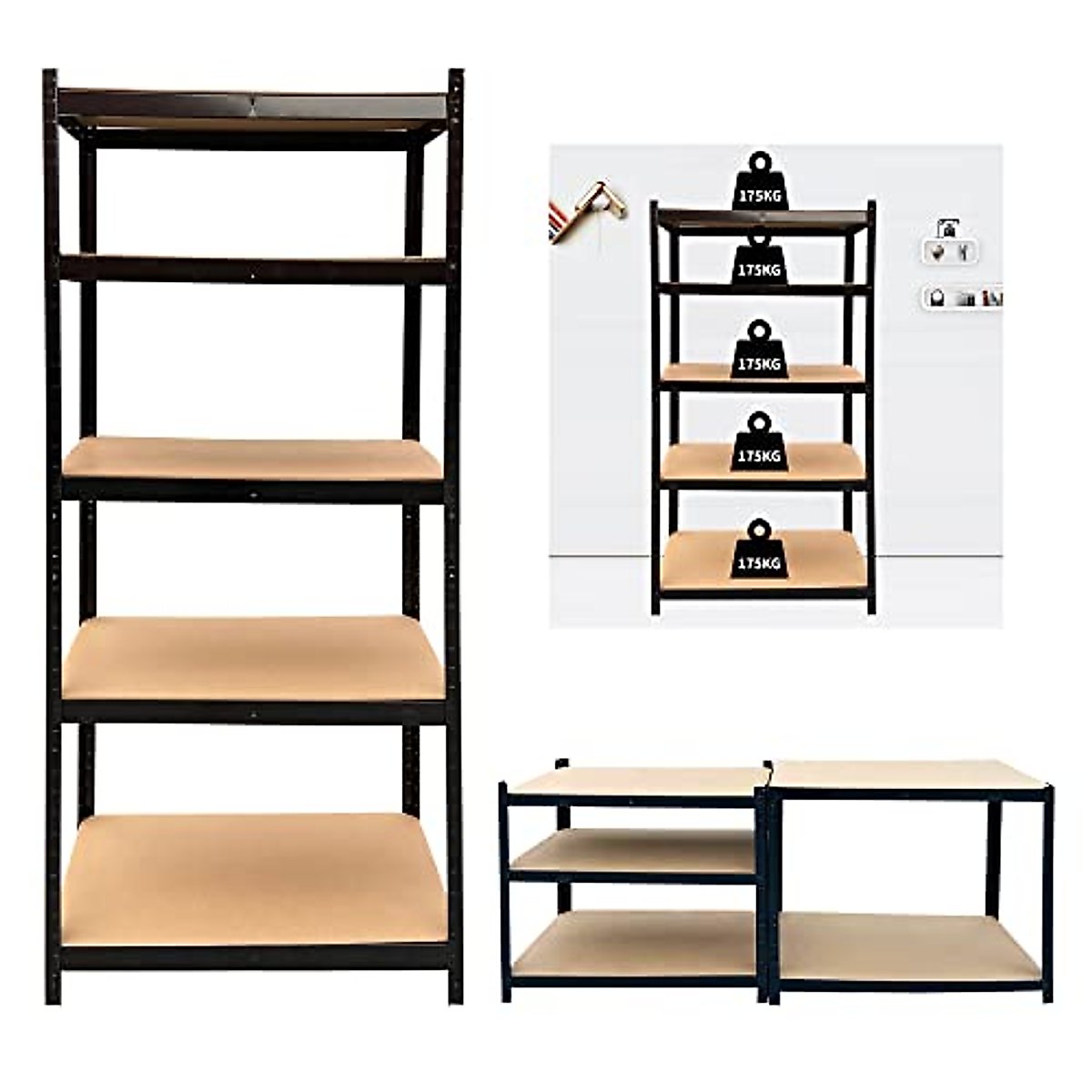 ANSIMIDA 5-Tier Metal Shelving Unit Adjustable Garage Storage Shelves Utility Rack Heavy Duty Shelves Organization Multipurpose Shelf Warehouse Basement Kitchen Living Room 28" L×12" W ×59" H, Black