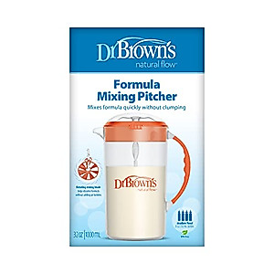 Dr. Brown's Baby Formula Mixing Pitcher with Adjustable Stopper, Locking Lid, & No Drip Spout, 32oz, BPA Free, Orange