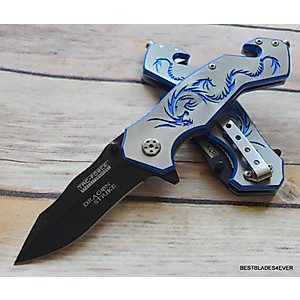 Dragon Design Stainless Steel Open Folding Pocket Knife W/ / Clip - 7.5 Inch Outdoor Survival Hunting Knife for Camping by Survival Steel