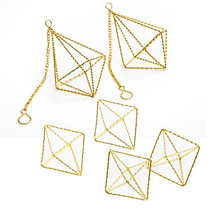 libproqia 6 Pack Hanging Air Plant Holders Geometric Twisted Wire Tillandsia Hangers Metal Air Ferns Containers,2 Small Airplant hangers and 4 Airfern Stands Dsiplay for Himmeli Decor Indoor,Gold