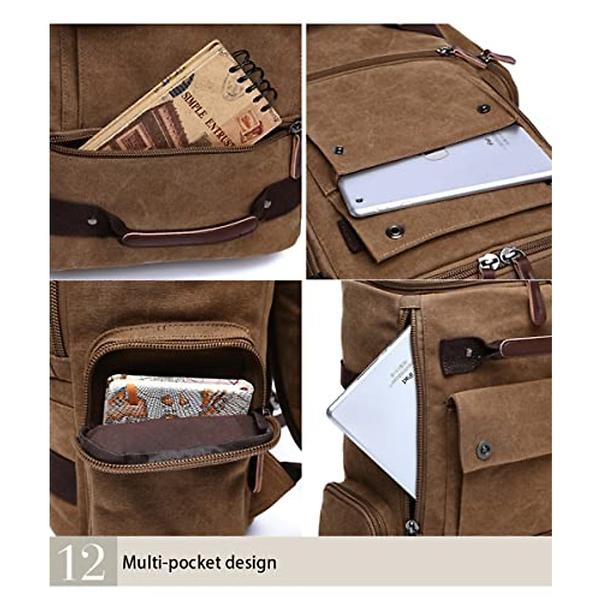 FASNAHOK Men's Canvas Travel Backpack Woman Hiking Rucksack Vintage Laptop Back Pack School Bag for Outdoor Sports Gym