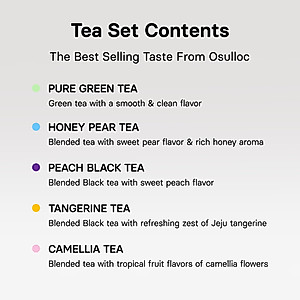 OSULLOC Premium Tea Collection Gift Set, Premium Organic Pure & Blended Tea from Jeju, Tea Bag Series 40 count, 8 flavors x 5 EA