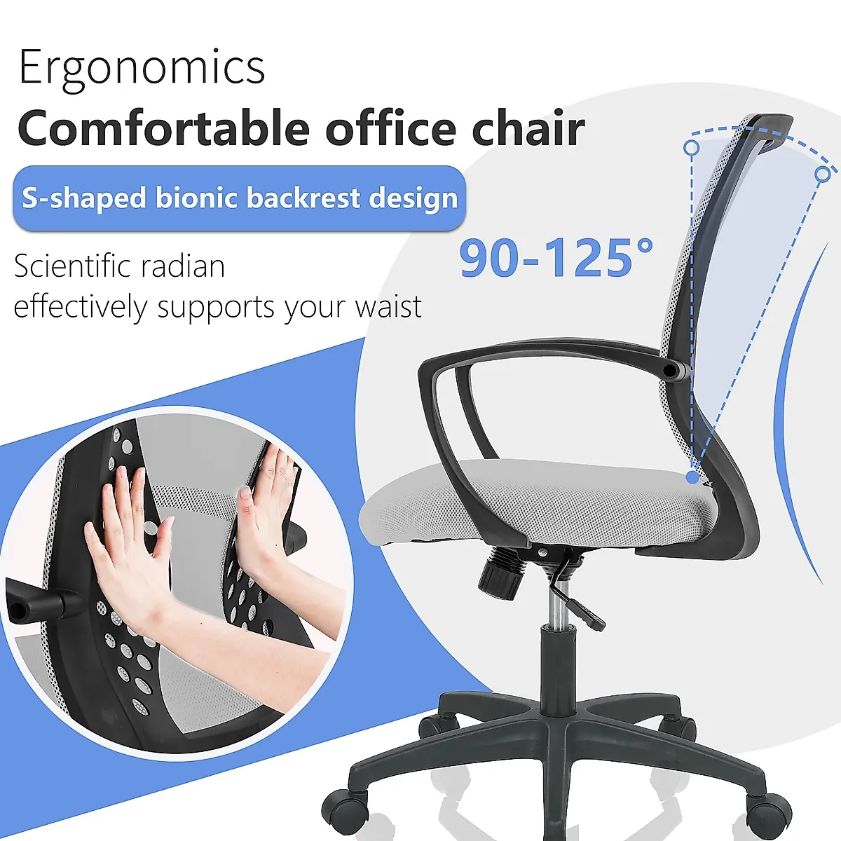 PayLessHere Office Chair Desk Computer Chair Ergonomic Adjustable Executive Mesh Mid Back with 360 Degree Swivel Wheels Lumbar Support Armrest, Grey