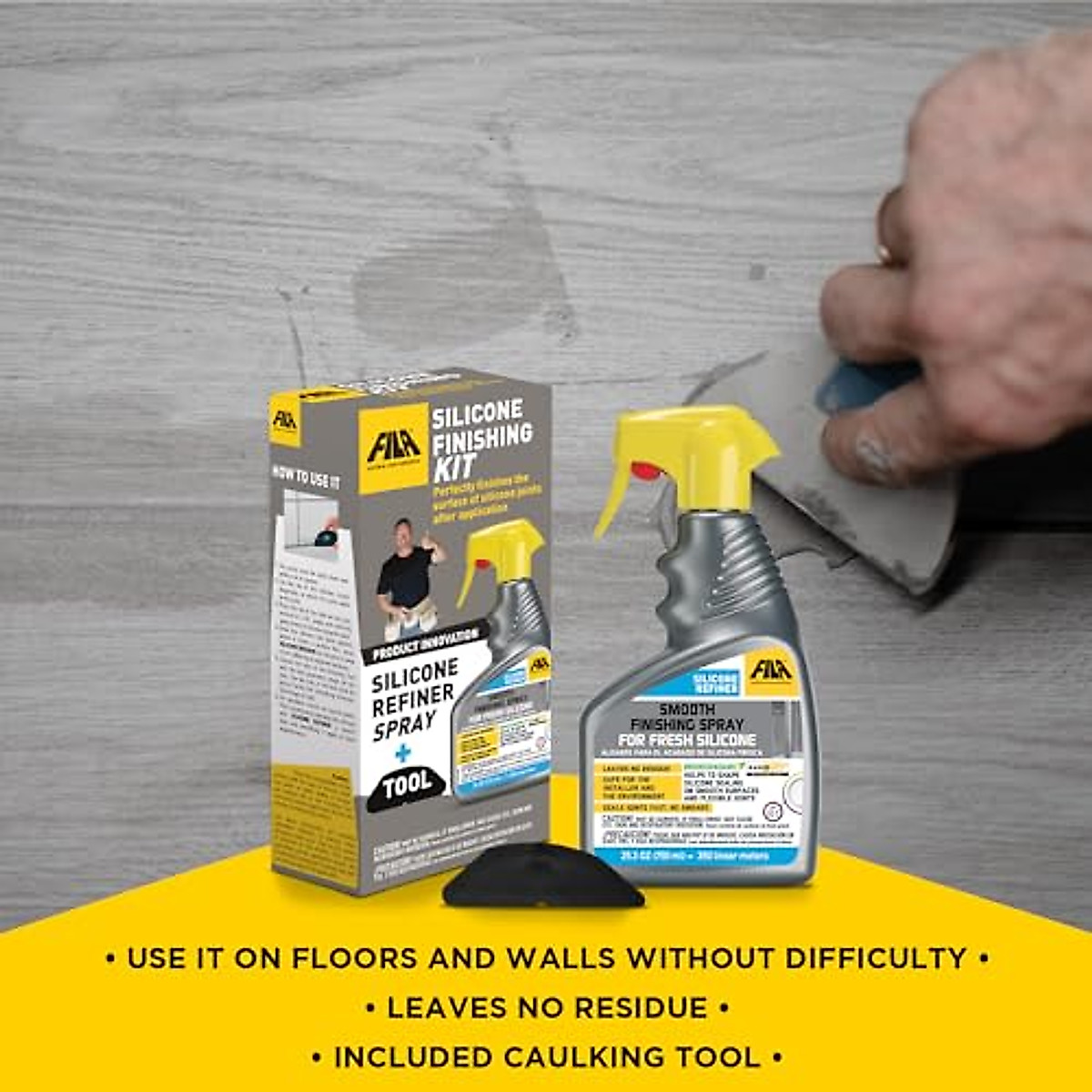 FILA Surface Care Solutions, Silicone Finishing KIT, Silicone Smoothing Spray, Suitable with caulking Tool kit and Silicone Tools, Perfect for Finishing Silicone Spray, Caulk Tool Included, 24oz