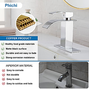PHICHI Chrome Bathroom Faucet Waterfall Single Handle 1 or 3 Hole Faucet, Commercial Modern Lavatory Tap with Pop-up Drain and Deck Plate