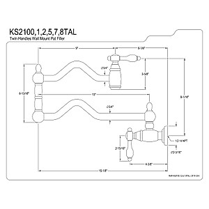 Kingston Brass KS2107TAL Tudor Wall Mount Pot Filler, Brushed Brass