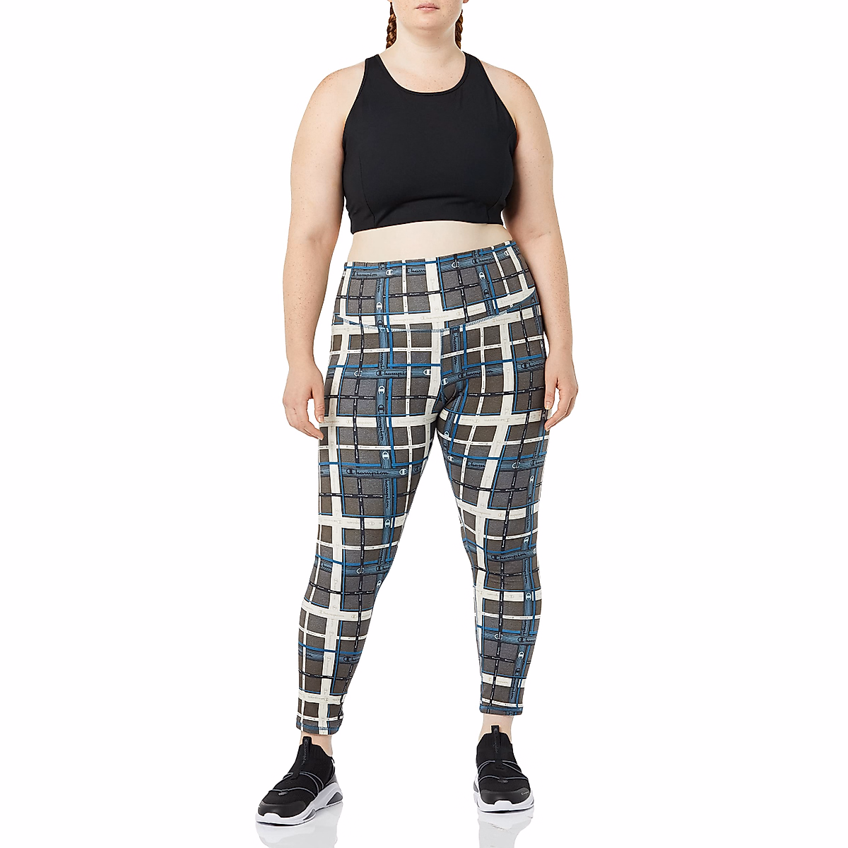 Champion womens Making the Cut Season 3 Episode 2 Champion Collab Curtis' High-rise Plaid Printed Leggings, Champion Tapes Teal, Small US