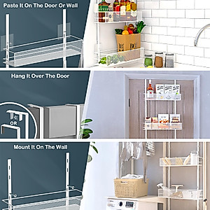 Over the Door Pantry Organizer - 6-Tier Mesh Basket Hanging & Wall Mounted Pantry Door Organizer, Over the Door Spice Rack with Adjustable Hooks for Kitchen, Bathroom, Bedroom, Storage Room (White)