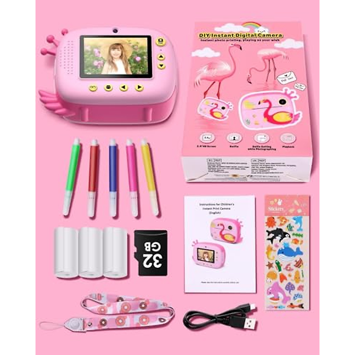 Kids Camera Instant Print, 2.4-inch Screen 12MP / 1080P HD Kids Digital Camera, Kids Toddler Camera, Boys Girls Christmas Birthday Gifts for 3 4 5 6 7 8 9 10 11 12 Year Old