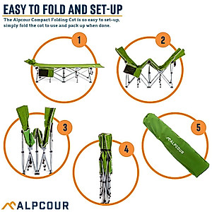 Alpcour Folding Camping Cot – Deluxe Collapsible Single Person Bed in a Bag w/Pillow for Indoor & Outdoor Use – Ultra Lightweight, Comfortable, Heavy Duty Design Holds Adults & Kids Up to 300 Lbs