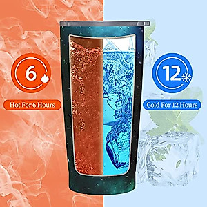 QQLADY 20oz Travel Coffee Mug Galaxy Green Insulated Tumbler with Lid And Straws Reusable Stainless Steel Water Bottle Travel Coffee Cups Tumbler For Women Men