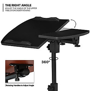 MoNiBloom Mobile Standing Desk, Tilting, Portable Height Adjustable Sit Stand Work Table Overbed Laptop Table Computer Cart with Wheels for Bed Couch Office, Black