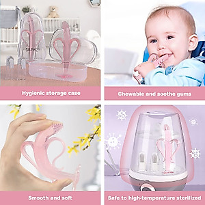 SILIVO Silicone Banana Teethers for Babies, Silicone Infant Training Finger Toothbrushes with Storage Case