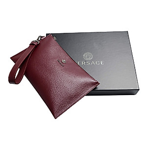 Versace 100% Leather Burgundy Women's Wristlet Clutch