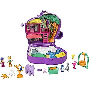 Polly Pocket Compact Playset, Elephant Adventure with 2 Micro Dolls & Accessories, Travel Toys with Surprise Reveals
