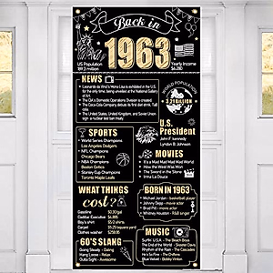 60th Birthday Decorations Back in 1963 Door Banner for Men Women, Black Gold Happy 60 Birthday Door Cover Party Supplies, Sixty Bday Backdrop Sign Decor for Outdoor Indoor