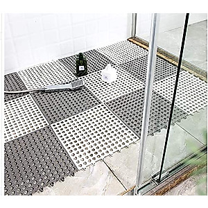 Jucoan 12 Pack Interlocking Non Slip Drainage Floor Tiles, 11.8 X 11.8 Inch Soft PVC Bath Shower Floor Mat with Suctions Cups, Drainage Holes for Bathroom, Kitchen, Pool, Wet Areas