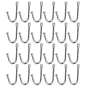 Antrader Household Metal J Shaped Wall Door Key Coat Bag Hanger Hook Silver Tone Pack of 24