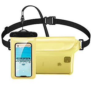 MILPROX Waterproof Phone Holder Pouch, [2 Pack] Universal Float Dry Bag，IPX8 Underwater Fanny Pack Phone Case with Neck Arm Waist Strap for All iPhone Galaxy Pixel Phone Up to 7.0" -Yellow