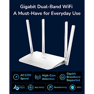 Cudy AC1200 Gigabit WiFi Router(WR1300), Dual Band MU-MIMO Wireless Internet Router, 4 x Antennas, VPN, Guest WiFi and AP Mode, Long Range Coverage