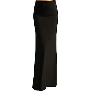 Vivicastle Women's Colorful Printed Fold Over Waist Long Maxi Skirt (Large, Solid Black)