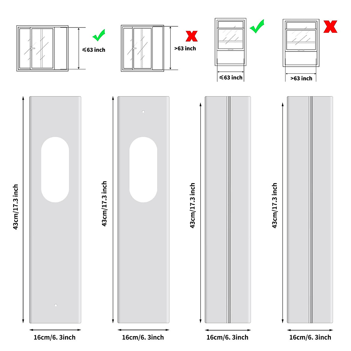 gulrear Dual Hose Portable Air Conditioner Window kit, Window Seal Plates Suitable for Portable AC vent kit Adjustable Length from 25" to 59" for 5.9" Diameter Exhaust and Intake Outlet Portable AC